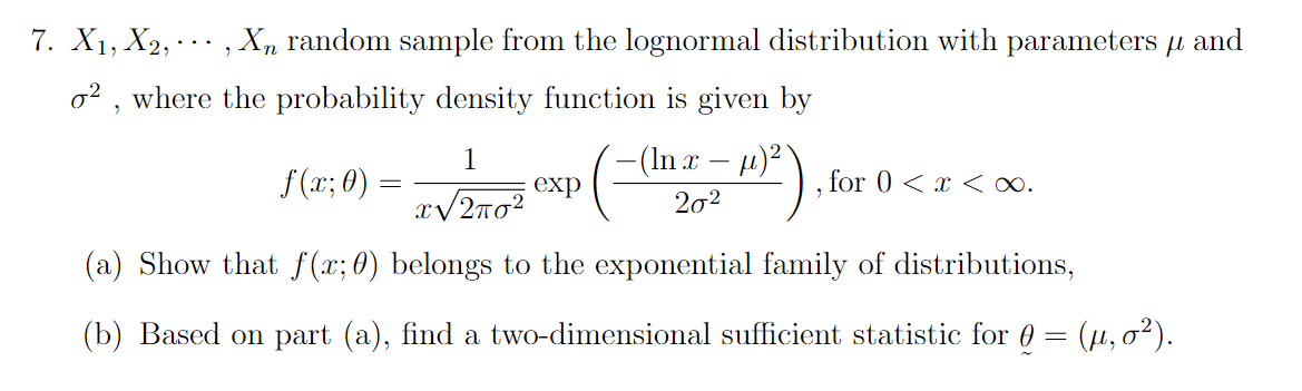 Solved X1,X2,⋯,Xn random sample from the lognormal | Chegg.com
