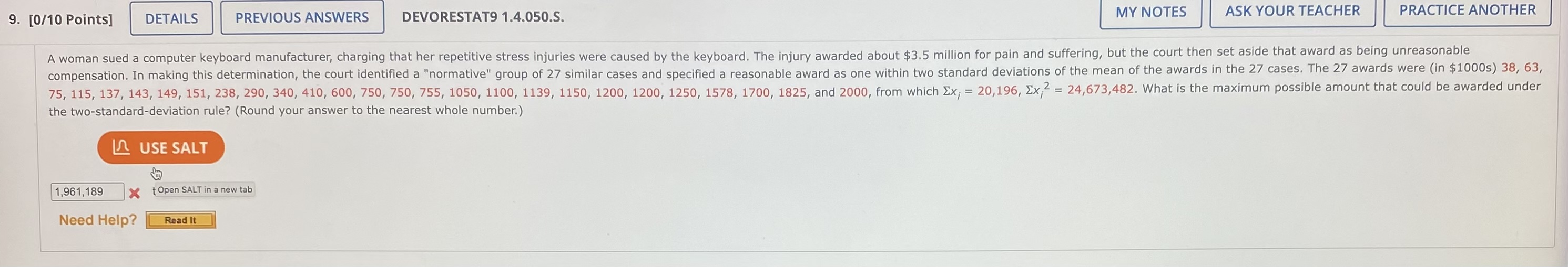 Solved 9. [0/10 Points] DETAILS PREVIOUS ANSWERS DEVORESTAT9 | Chegg.com