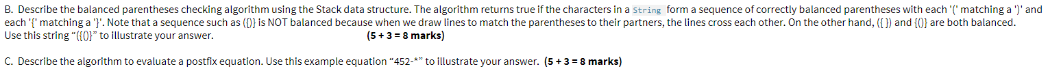 Solved B. Describe the balanced parentheses checking | Chegg.com