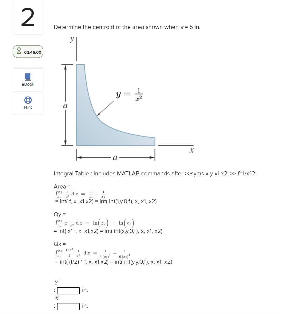 Solved 2 Determine the centroid of the area shown when a = 5 | Chegg.com
