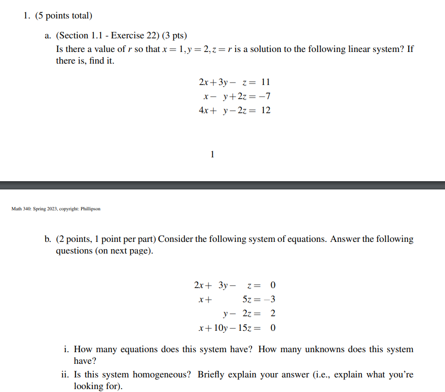 Solved a. (Section 1.1 - Exercise 22) (3 pts) Is there a | Chegg.com
