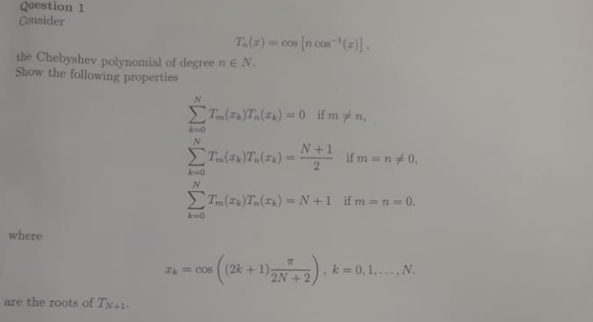 Solved Tn(x)=cos[ncos−1(x)]. the Chebyshev polynomial of | Chegg.com