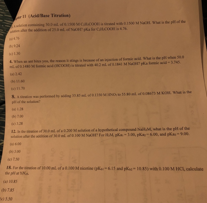 Solved pter 11 (Acid/Base Titration) A solution containing | Chegg.com
