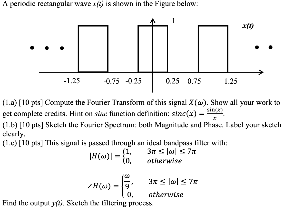 Solved A periodic rectangular wave x(t) is shown in the | Chegg.com