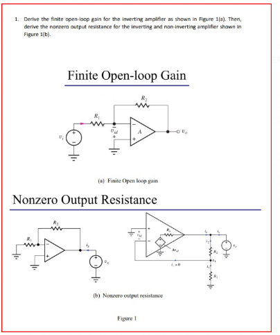 Solved 1. Derive the finite openloop gain for the inverting | Chegg.com