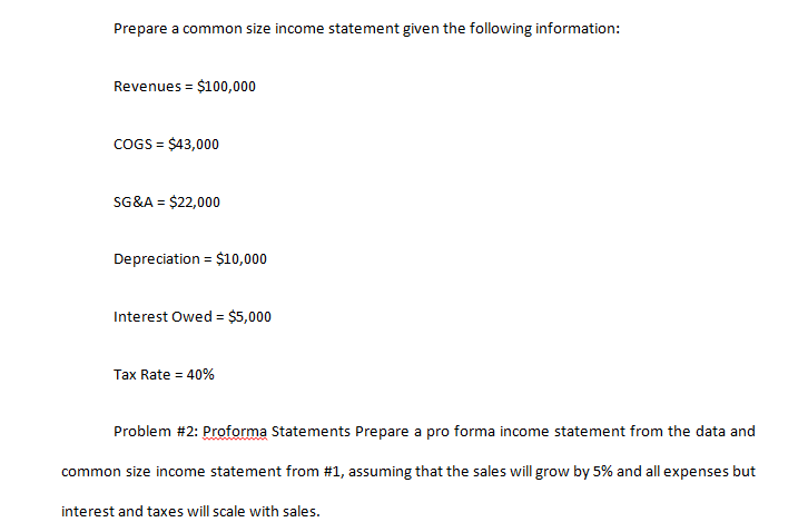 Prepare a common size income statement given the | Chegg.com