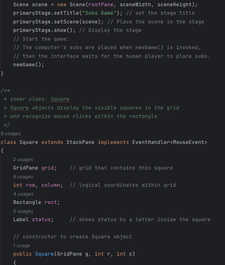 Solved import ... public class SubsGame extends Application | Chegg.com