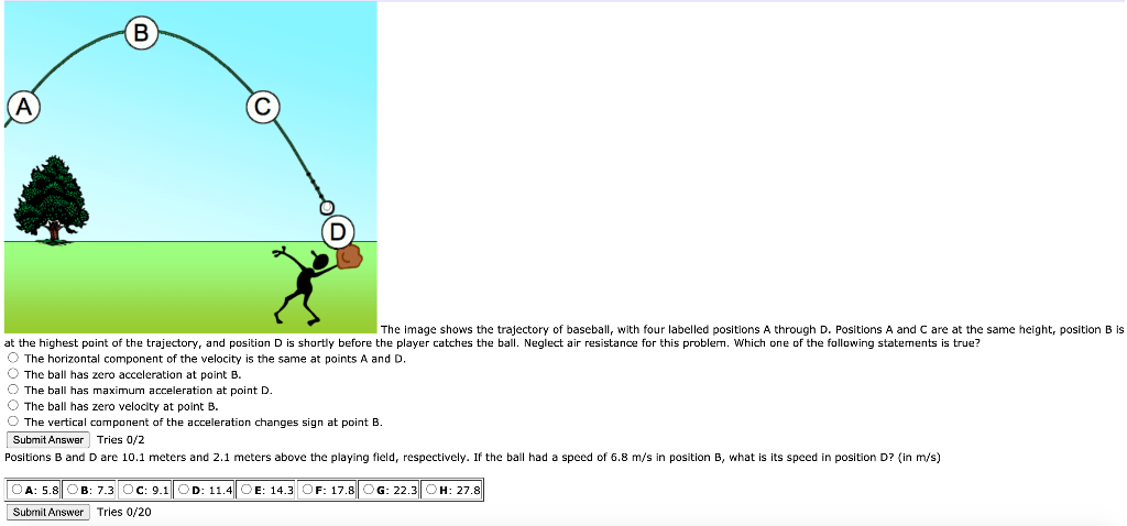 Solved The image shows the trajectory of baseball, with four | Chegg.com