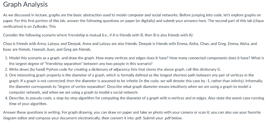 Solved Graph Analysis As we discussed in lecture, graphs are | Chegg.com