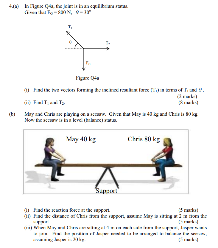 Solved 4.(a) In Figure Q4a, the joint is in an equilibrium | Chegg.com