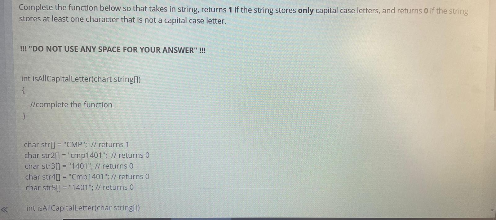 Solved Complete the function below so that takes in string, | Chegg.com