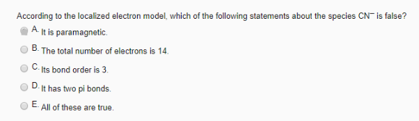 Solved According to the localized electron model, which of | Chegg.com