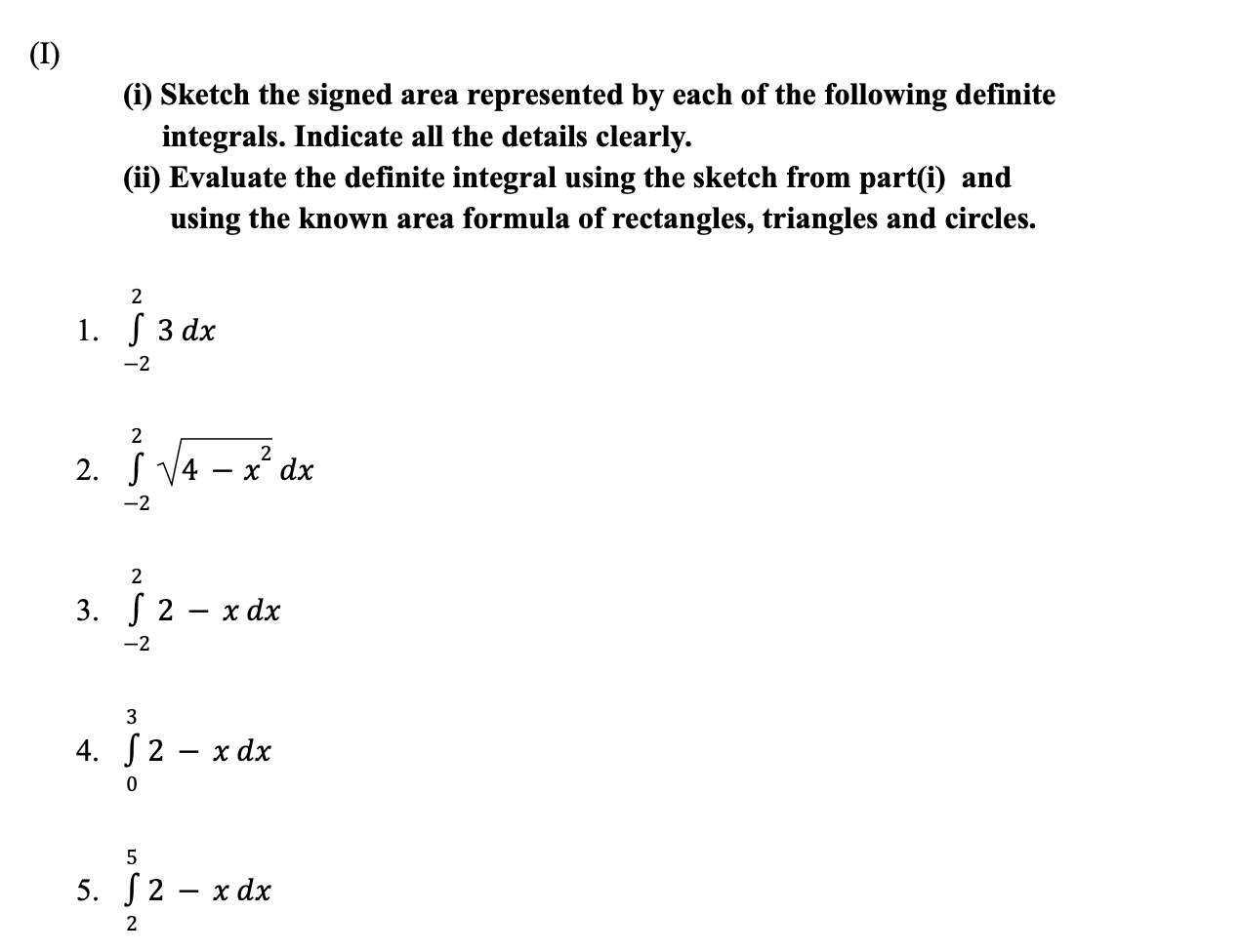 Solved (I) (i) Sketch the signed area represented by each of | Chegg.com