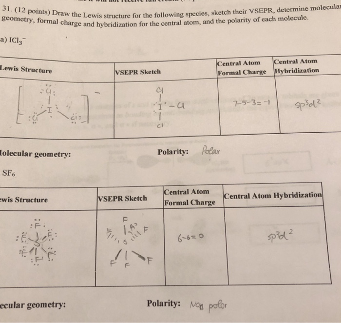 Solved geometry, formal he Lewis structure for the following | Chegg.com
