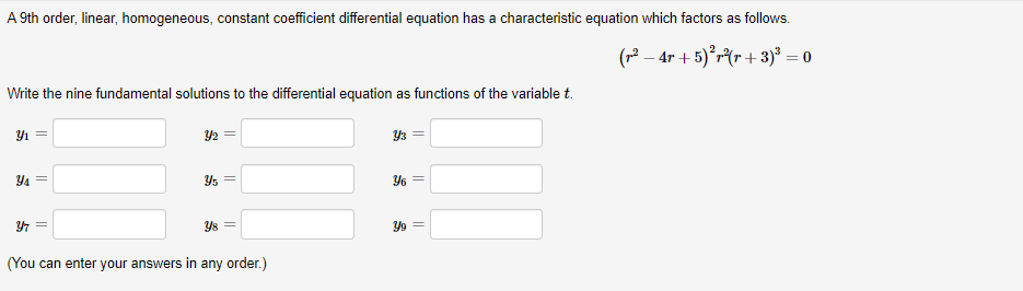 Solved (r2−4r+5)2r2(r+3)3=0 Write the nine fundamental | Chegg.com