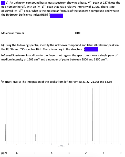 Solved a) An unknown compound has a mass spectrum showing a | Chegg.com