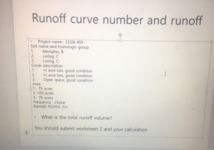 Solved Runoff curve number and runoff Project name: CEGR 459 | Chegg.com