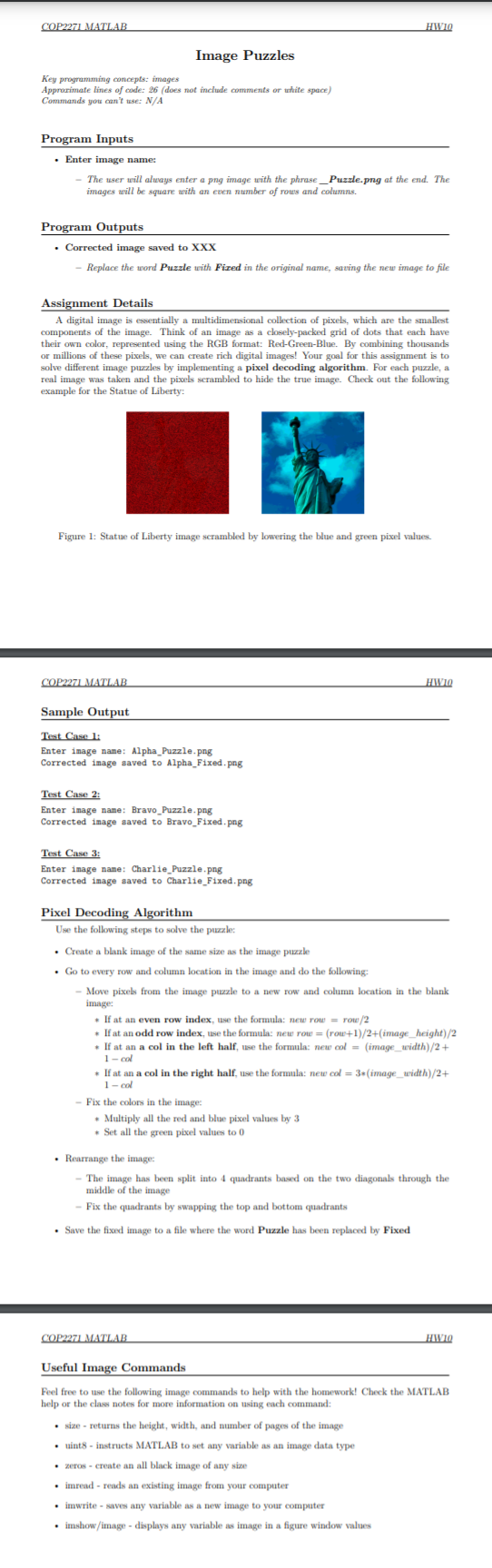 Solved COP2271 MATLAB HWO Image Puzzles Key programming | Chegg.com