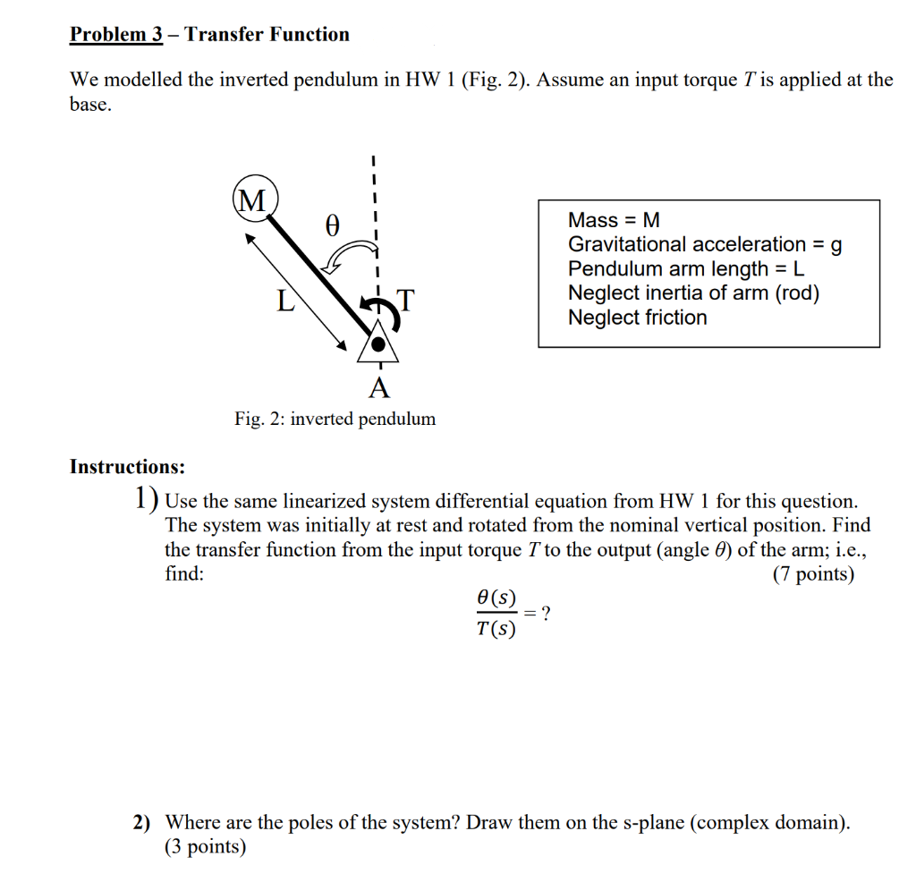 Solved Problem 3 - Transfer Function We modelled the | Chegg.com