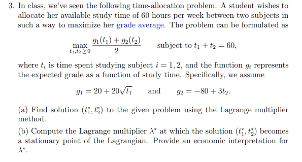Solved 3. In class, we've seen the following time-allocation | Chegg.com