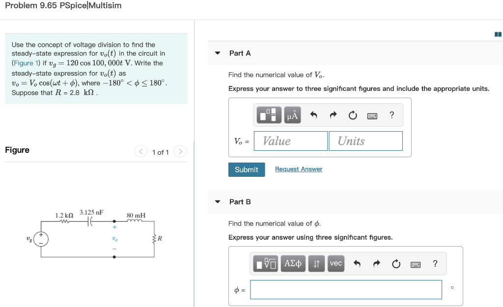 Solved Problem 9.65 PSpice Multisim Part A Use the concept | Chegg.com