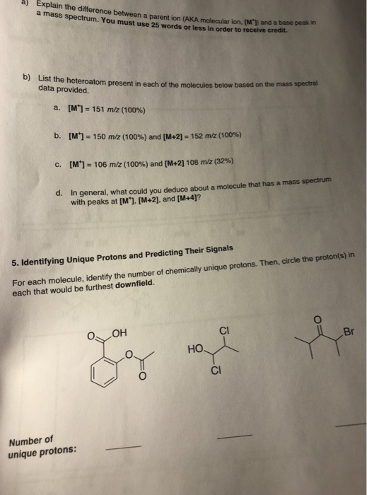 Solved a Explain the difference between a parent ion (AKA | Chegg.com