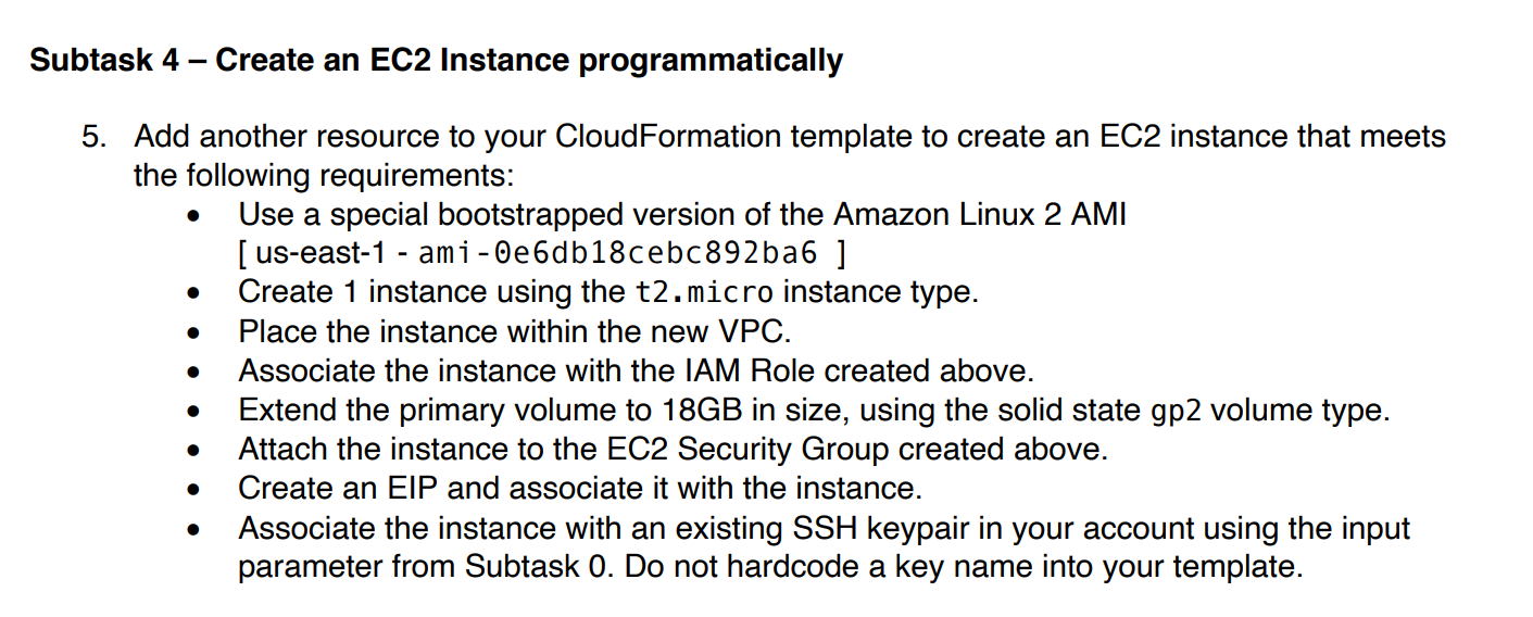 Solved Subtask 4 - Create an EC2 Instance programmatically . | Chegg.com