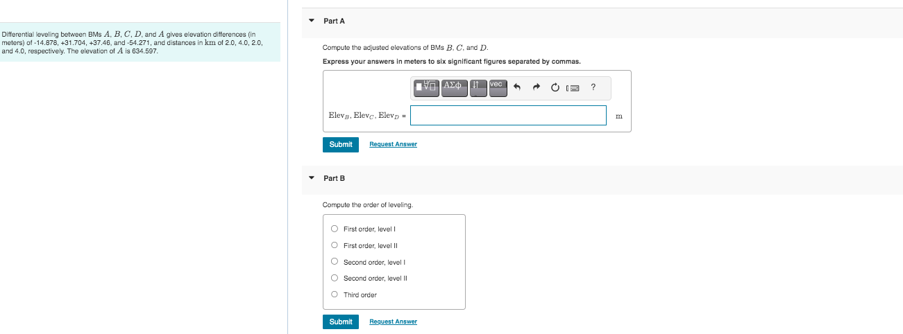 Solved Differential leveling between BMs A,B,C,D, and A | Chegg.com