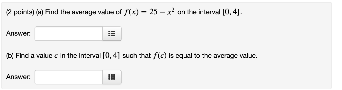Solved (1 point) Find the mean value of the function | Chegg.com