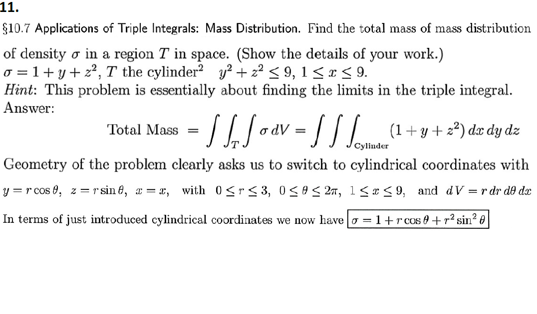 Solved 11. $10.7 Applications of Triple Integrals: Mass | Chegg.com