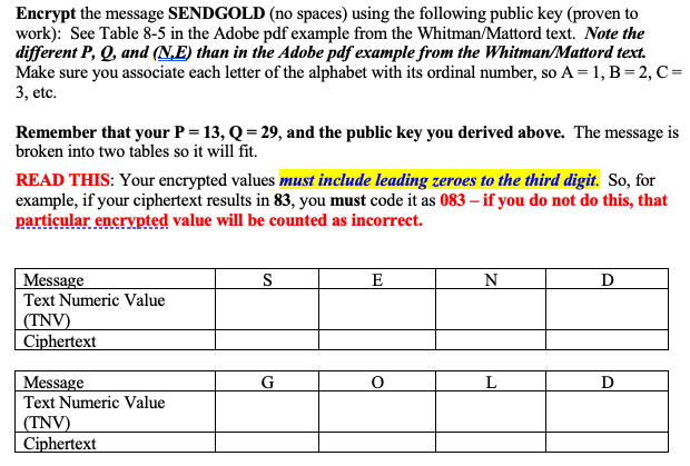 Solved Encrypt the message SENDGOLD (no spaces) using the | Chegg.com