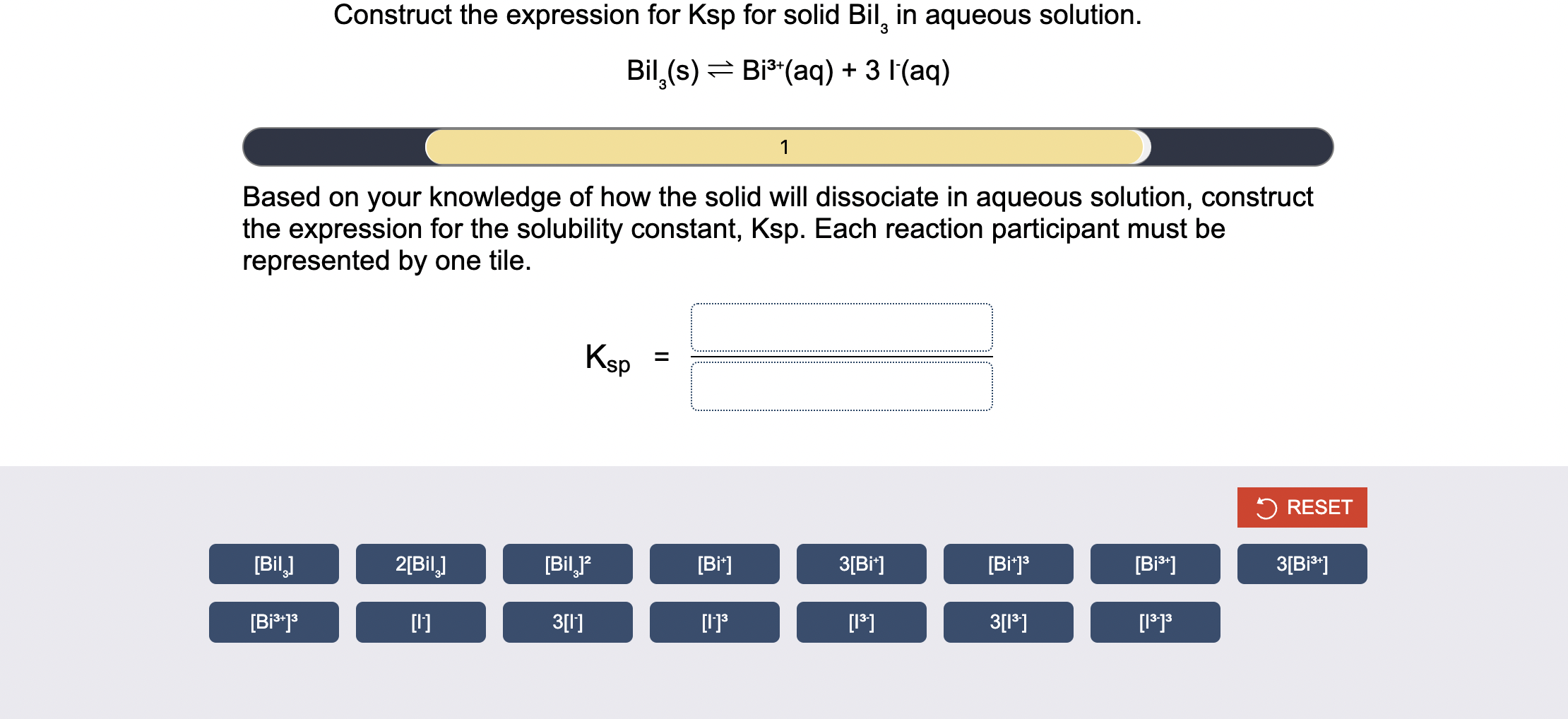 Solved Construct the expression for Ksp for solid Bil3 in | Chegg.com