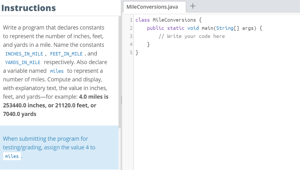 Solved Instructions MileConversionsjava + 1class | Chegg.com