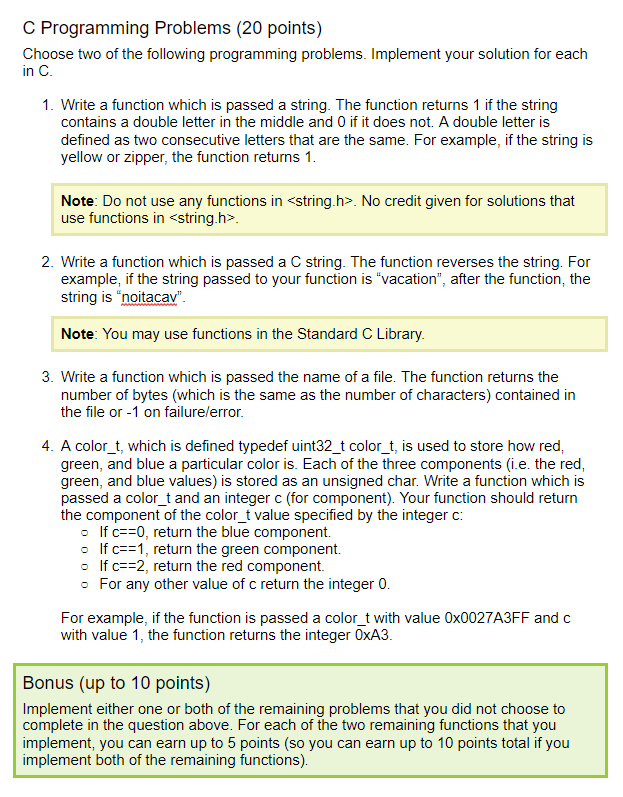 Solved C Programming Problems 20 Points Choose Two Of The