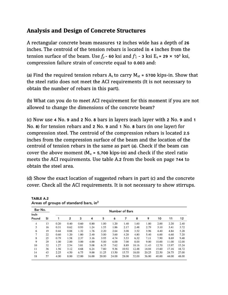 Solved Analysis and Design of Concrete Structures A | Chegg.com