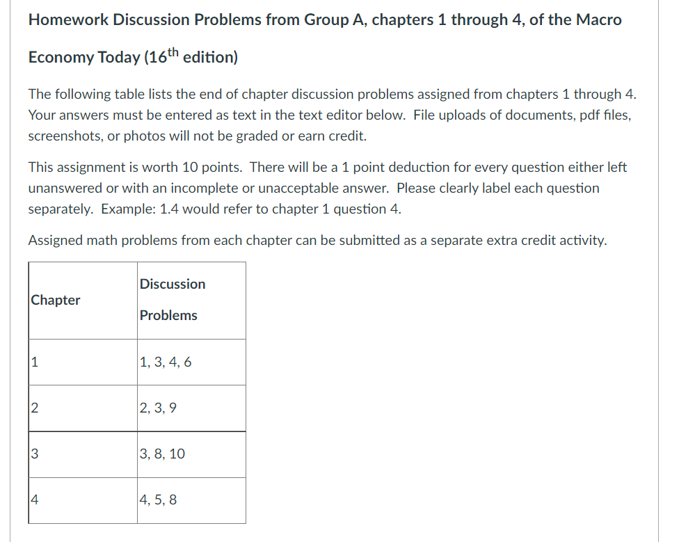 Homework Discussion Problems from Group A, chapters 1 | Chegg.com