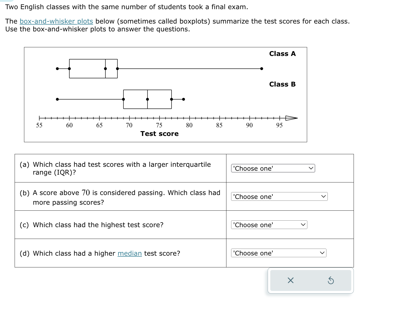 Solved Two English classes with the same number of students | Chegg.com