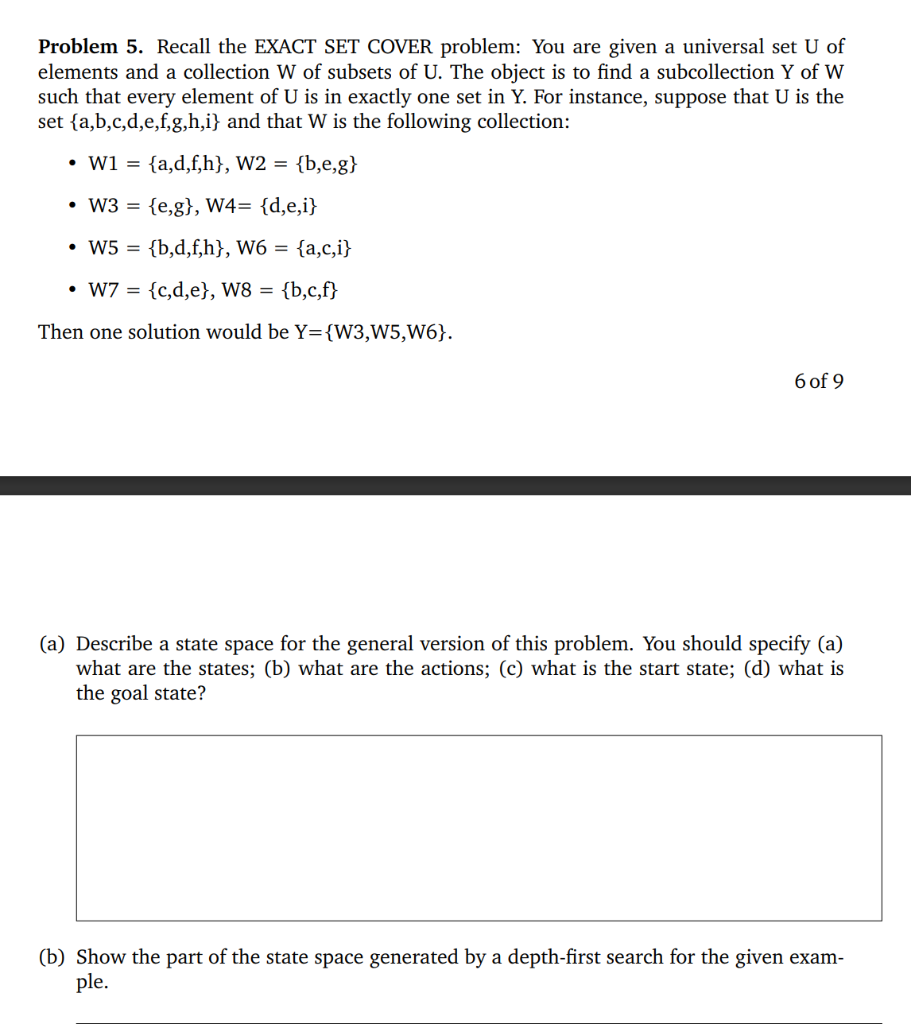 Problem 5. Recall the EXACT SET COVER problem: You | Chegg.com