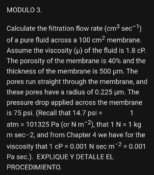 Solved Calculate the filtration flow rate (cm3sec−1) of a | Chegg.com