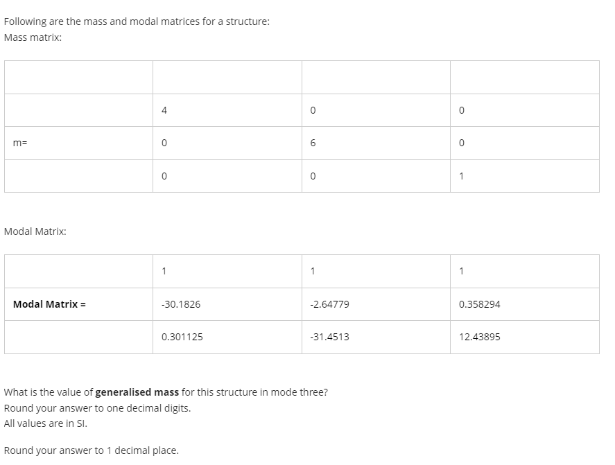 Solved Following Are The Mass And Modal Matrices For A