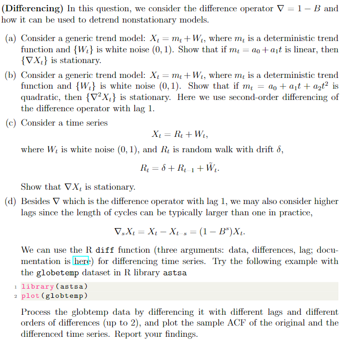 Solved (Differencing) In this question, we consider the | Chegg.com