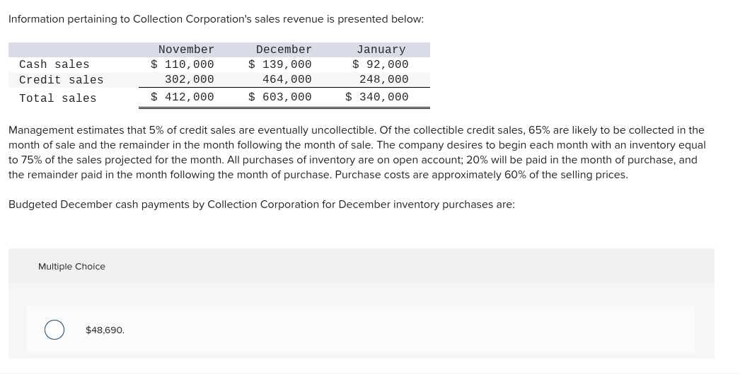Solved Information pertaining to Collection Corporation's | Chegg.com
