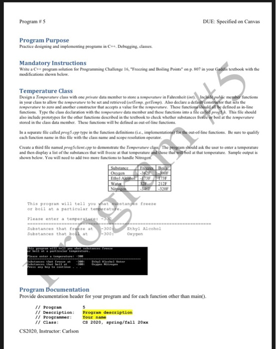 Solved Program # 5 DUE: Specified on Canvas Program Purpose | Chegg.com