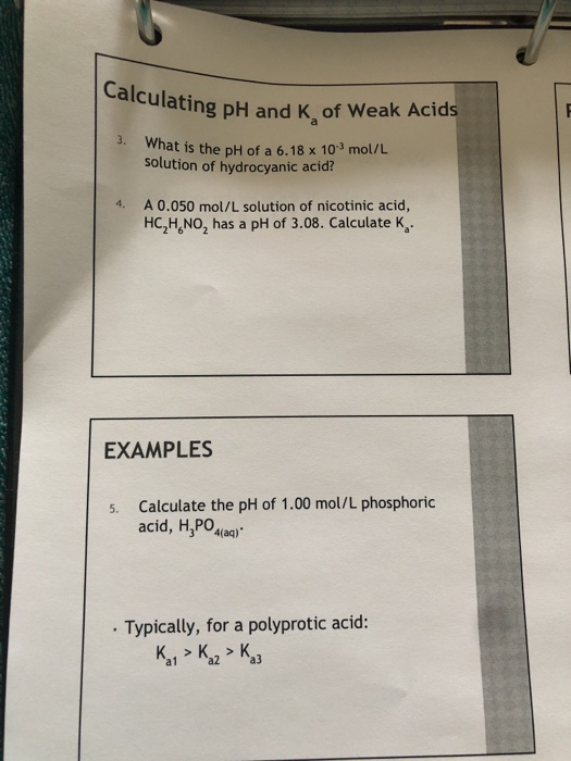 Solved culating pH and K, of Weak Acids 3. What is the pH of | Chegg.com