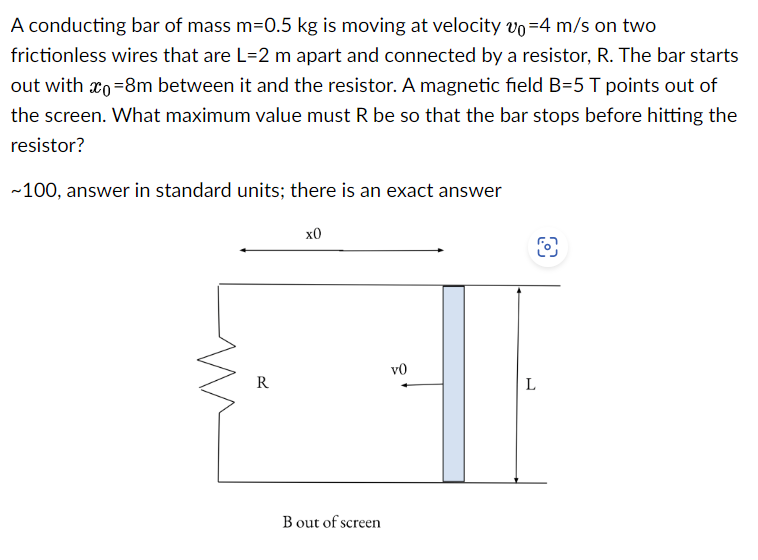 Solved A conducting bar of mass m=0.5 kg is moving at | Chegg.com