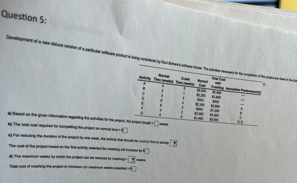 Solved Development of a new deluxe version of a particular | Chegg.com