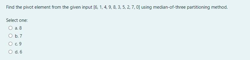 Solved Find the pivot element from the given input [6, 1, 4, | Chegg.com