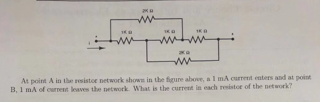 Solved 2K2 1K 1K ΚΩ W 2K At point A in the resistor network | Chegg.com