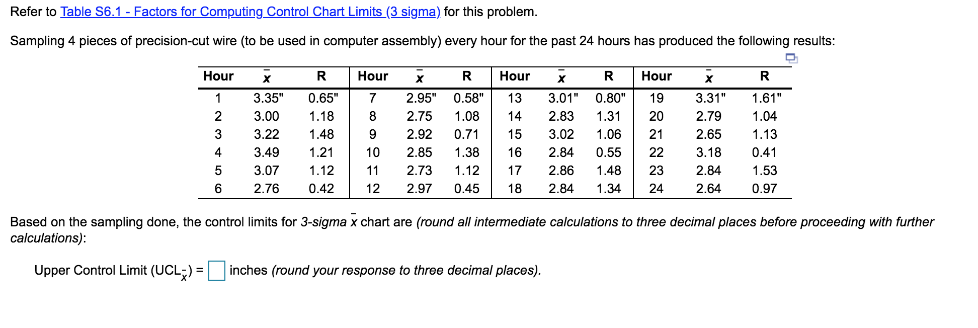 Solved Refer to Table 56.1 - Factors for Computing Control | Chegg.com