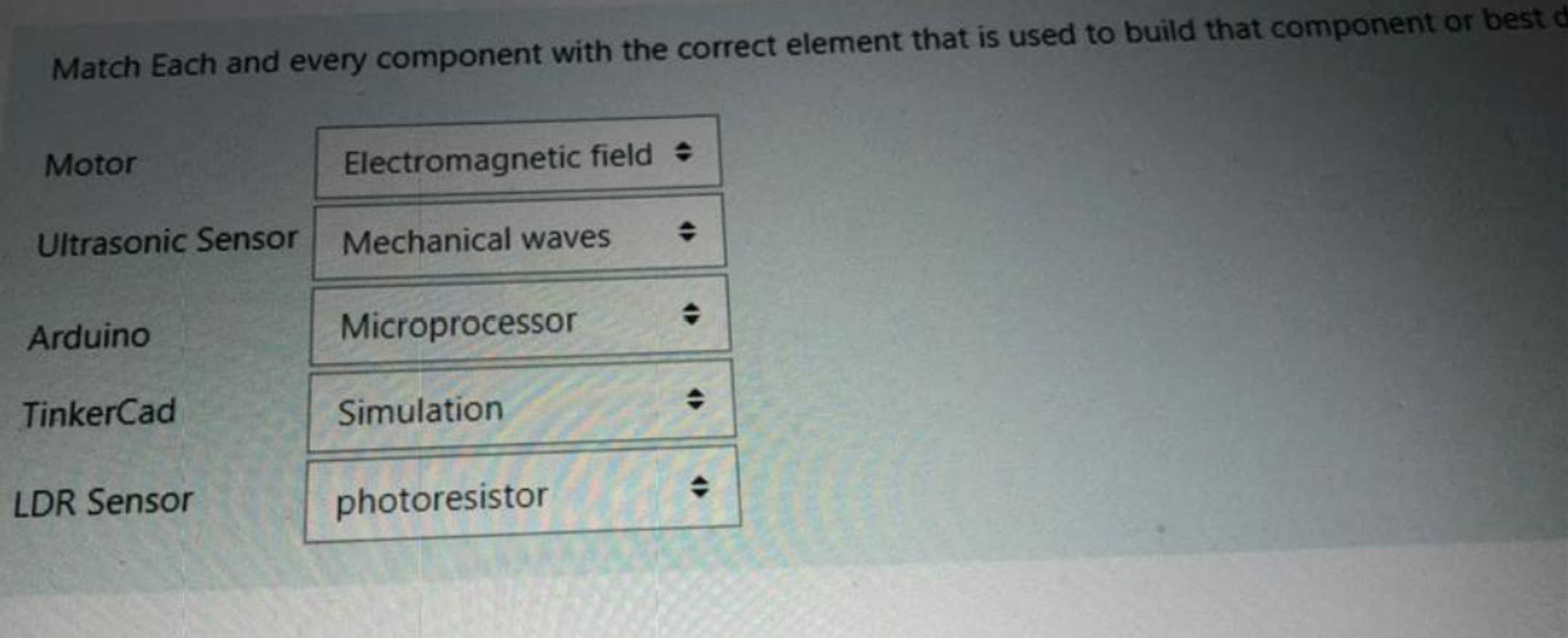 Solved Match Each and every component with the correct | Chegg.com
